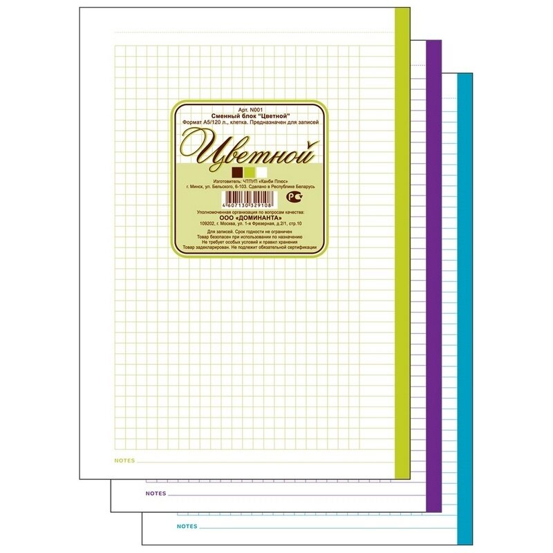Сменный блок BeSmart для тетрадей на кольцах, А5, 120 листов, клетка, Цветной (N001d)