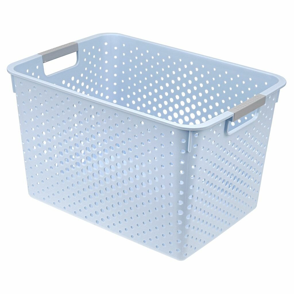 Корзина Домашняя Мода пластмассовая, для хранения, "Сицилия" 35х 25 см, высота 21,4 см, с ручками, голубой
