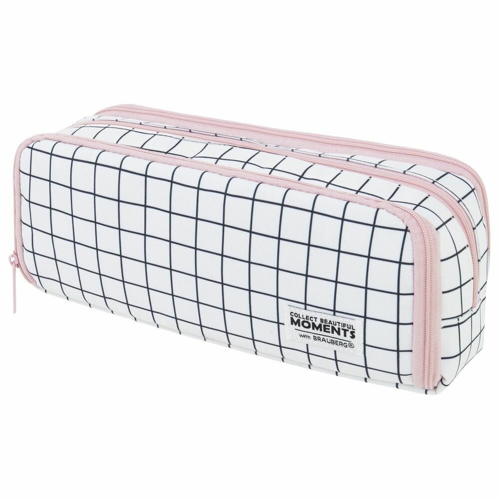 Пенал-органайзер Brauberg "Checkered white", 2 откидные планки, полиэстер, 23x9х7 см (272315)