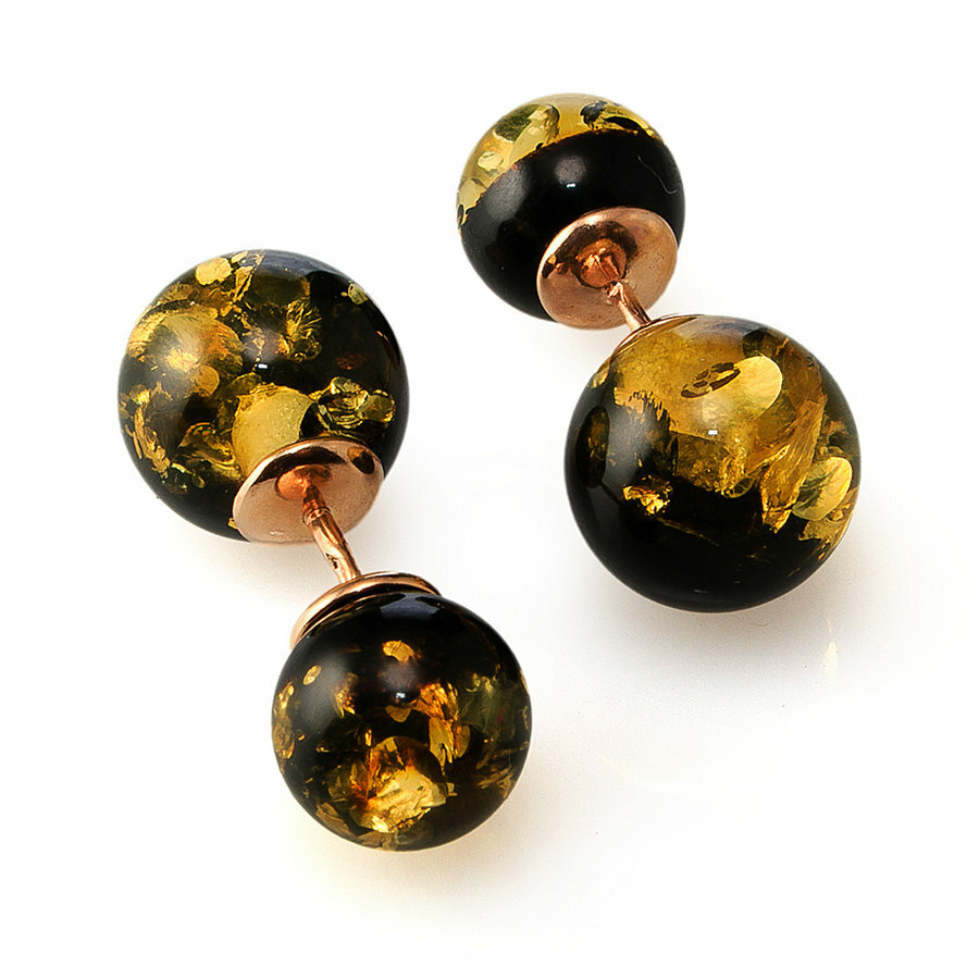 Серьги пусеты, серебро, 925 проба, янтарь