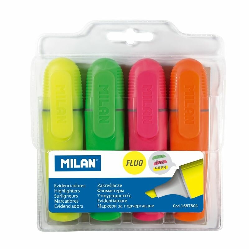 Текстовыделители Milan "Fluo", 4 цвета, 1-4,8 мм