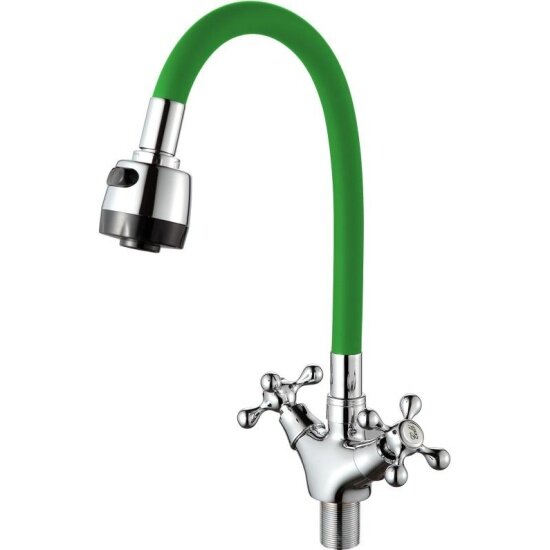 Смеситель для кухни D-lin с силиконовым изливом D153810-5T, зелёный и хром, угол поворота 180°