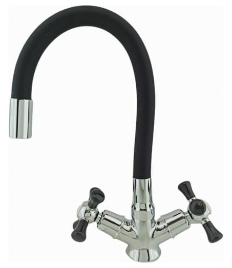 Смеситель кухонный Rainsberg R5893F-2, силумин, черный/хром, гибкий излив