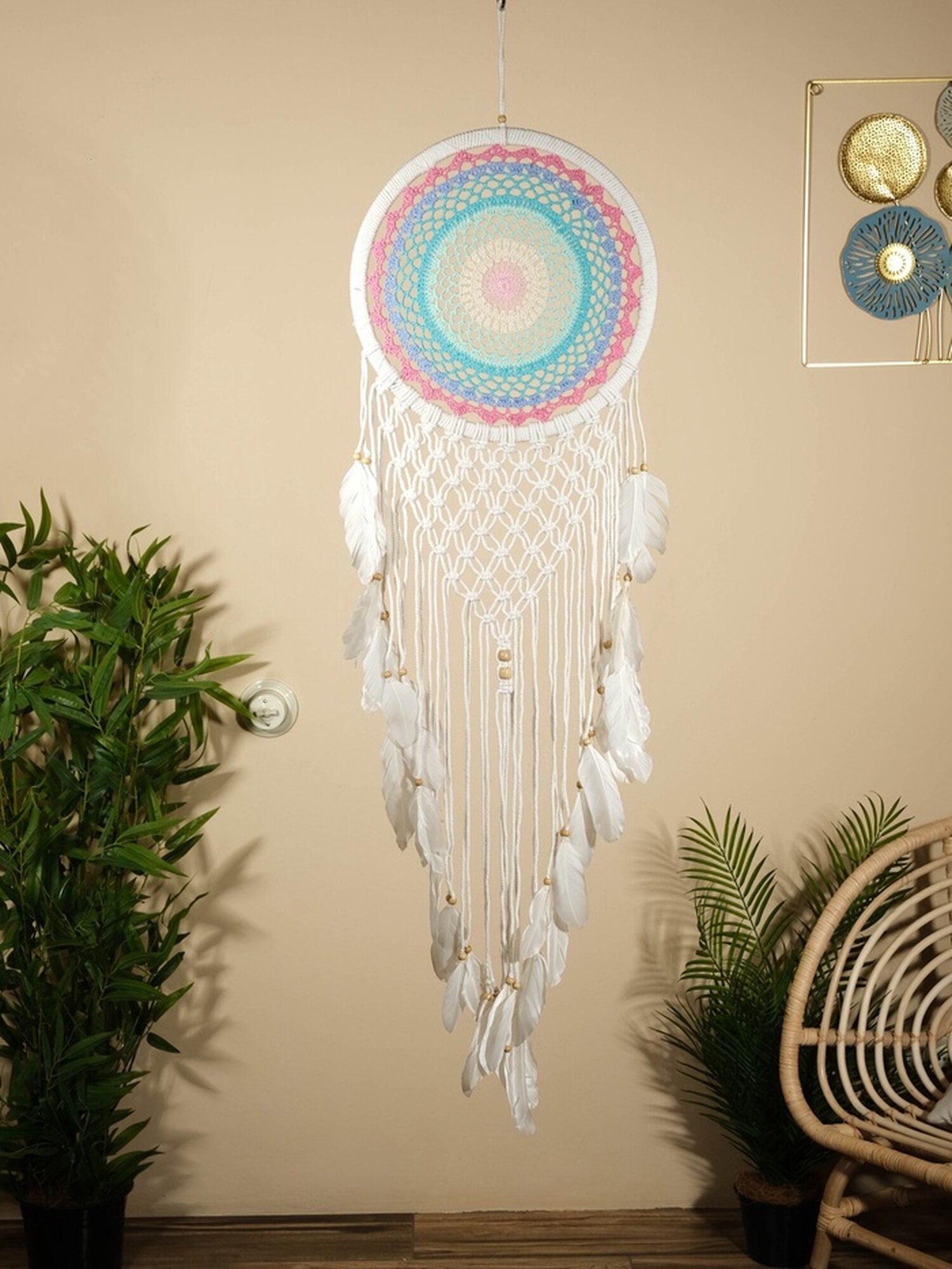 Ловец снов Сима-ленд "Спокойные тона", дерево, текстиль, пластик, 32x90 см