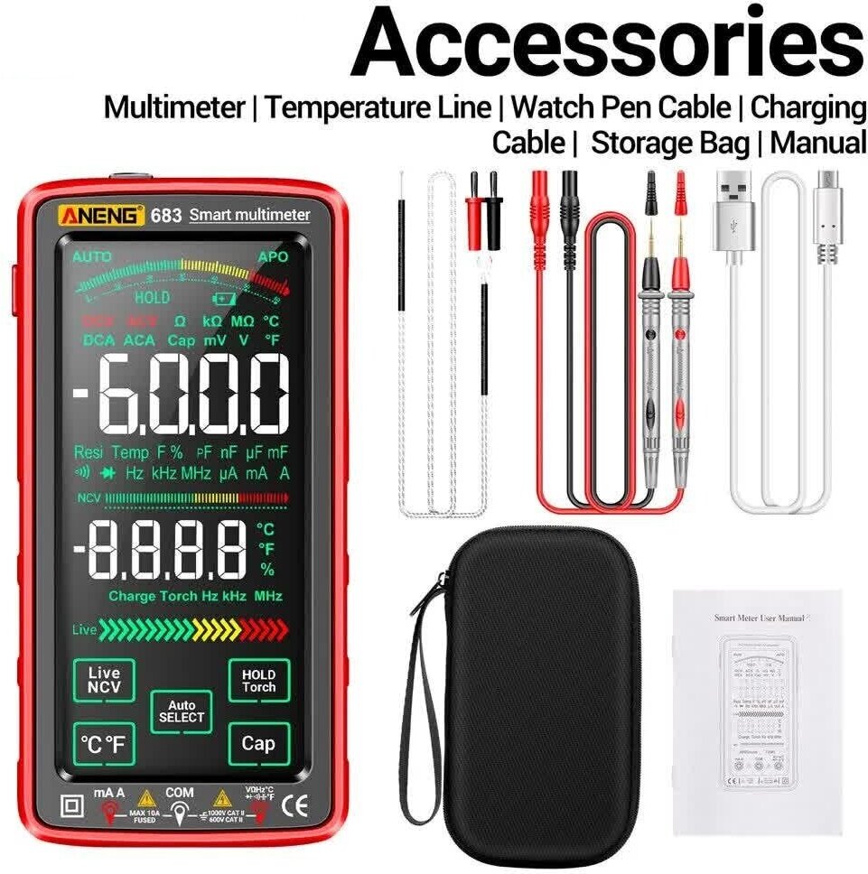 Мультиметр Aneng 683，Полноэкранный перезаряжаемый цифровой высокоточный мультиметр，мультиметр цифровой автоматический