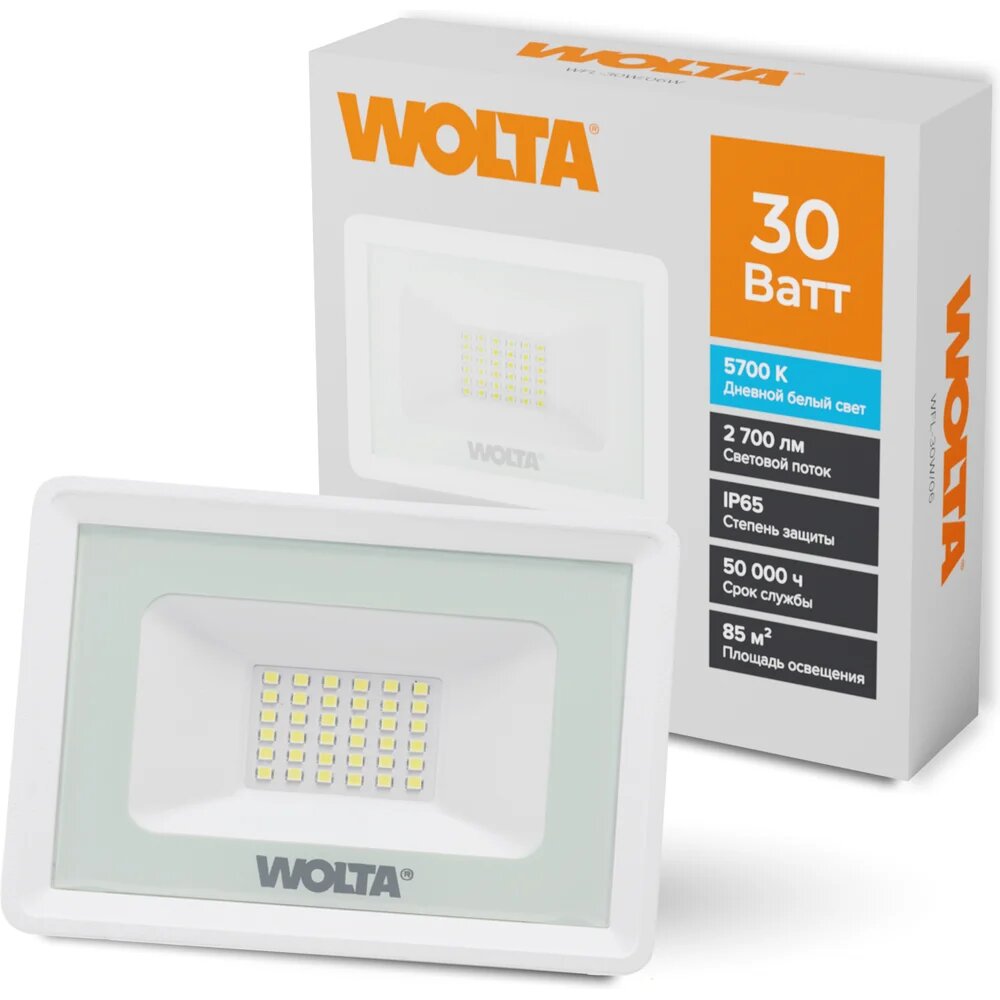 Светодиодный прожектор Wolta 5700K, 30 W SMD, IP 65, цвет белый, слим, наружного и внутреннего