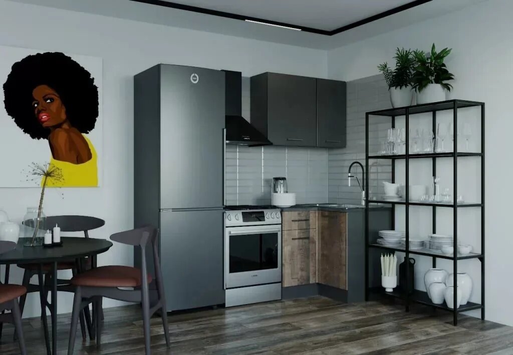 Кухонный гарнитур Sanvut угловой Трансильвания 1000х1000 столешница 38 мм, каркас ЛДСП, фасад ЛДСП, Антрацит/Гранж