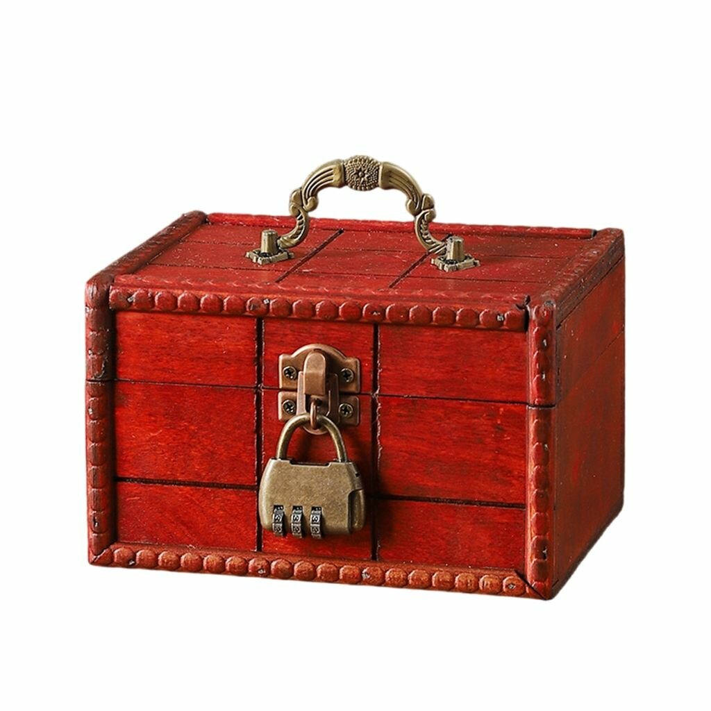 Ящик для хранения, (1шт) Ретро портативный маленький сундук с сокровищами деревянный ящик для хранения-ретро красный-большой + ретро три цифры