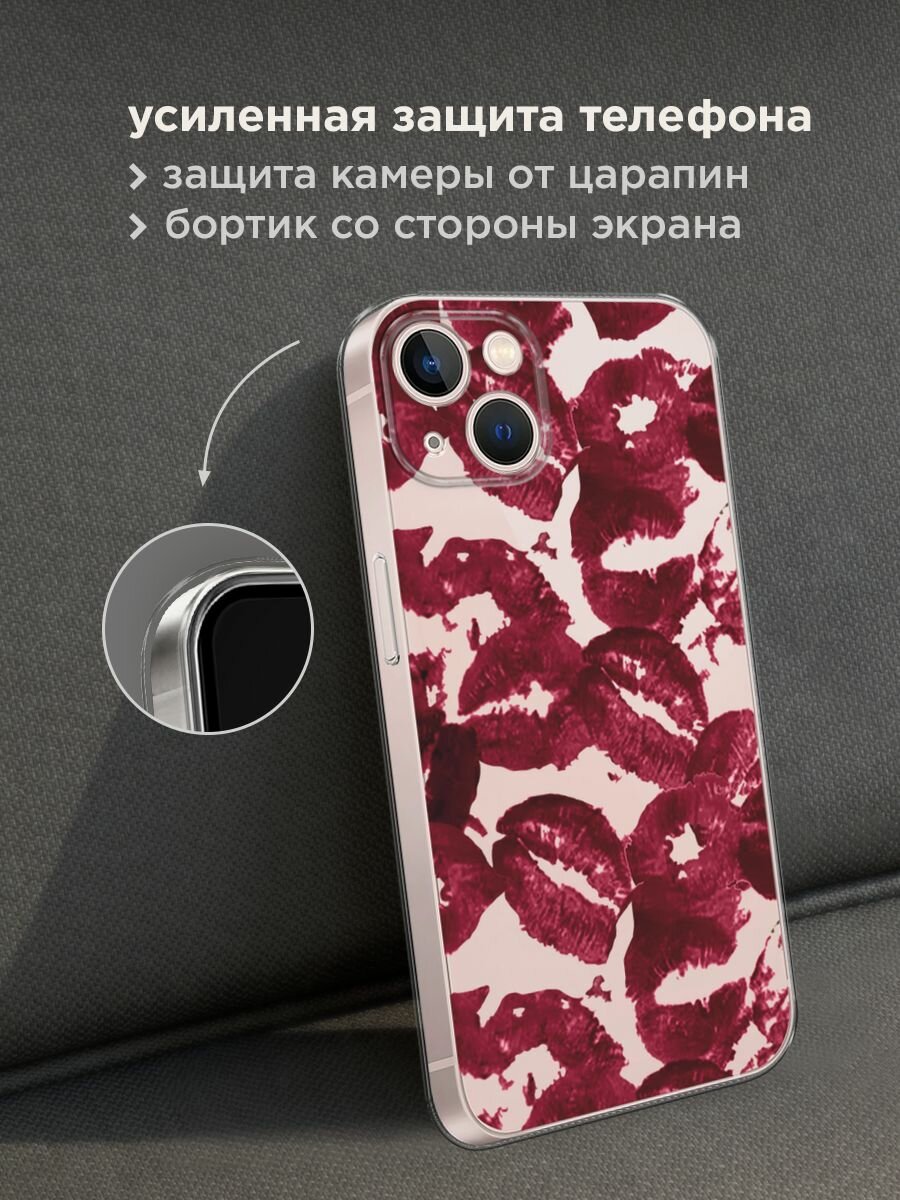 Чехол на Apple iPhone 13 / Айфон 13 с принтом "Помада паттерн 2", прозрачный — фото 1
