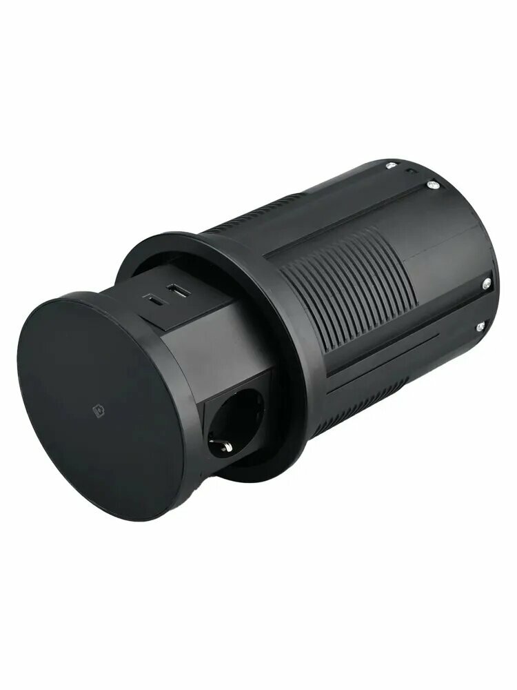 Встраиваемая выдвижная розетка для столешницы, скрытый блок на 3 розетки , с зарядным устройством, Черный