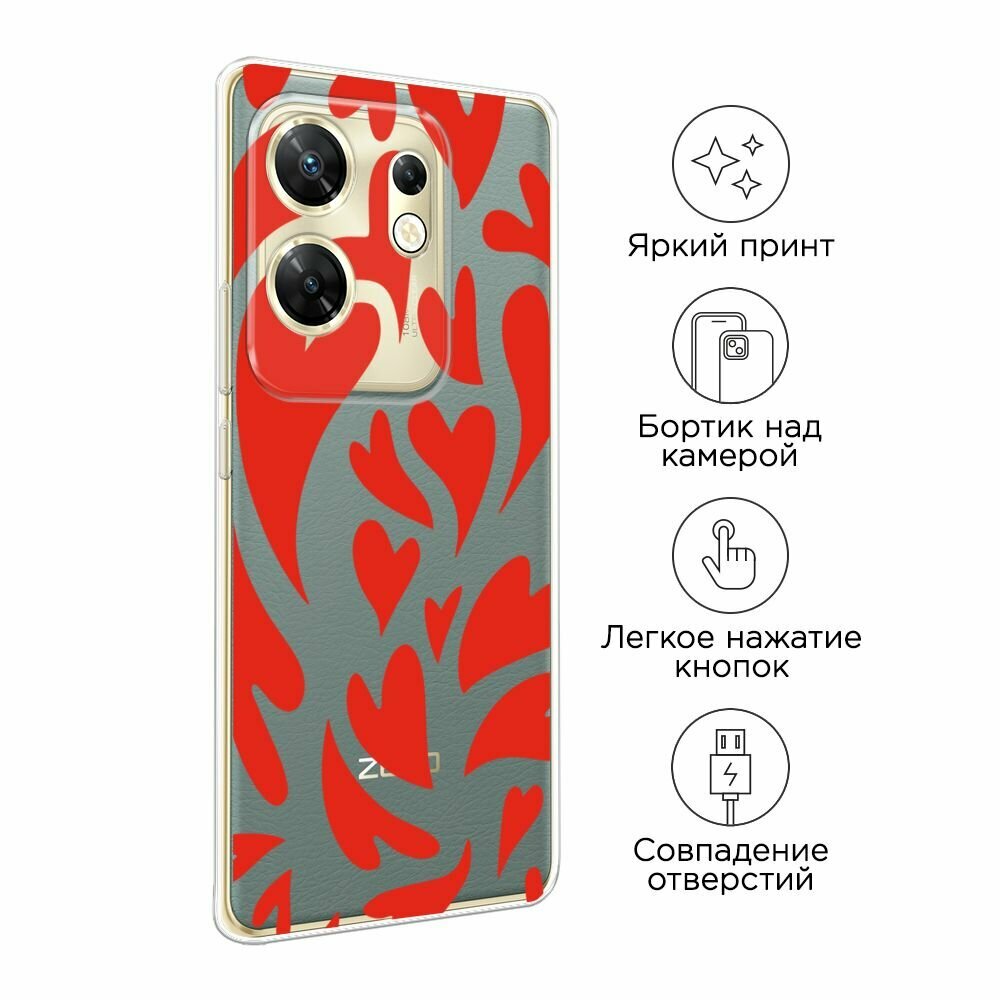 Чехол на Infinix Zero 30 4G / Инфиникс Зеро 30 4G с принтом "Crazy hearts 2 - 14 февраля", прозрачный — фото 1