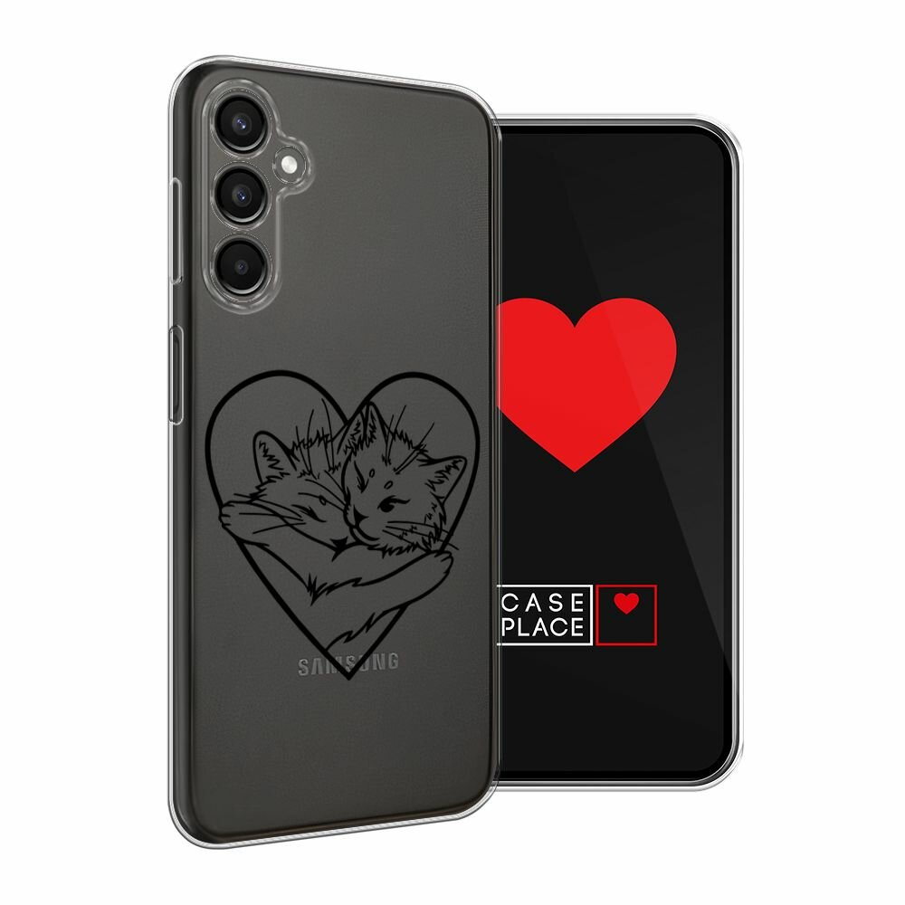 Чехол на Samsung Galaxy A24 / Самсунг Галакси A24 с принтом "Влюблённые котики рисунок 3 - 14 февраля", прозрачный — фото 1