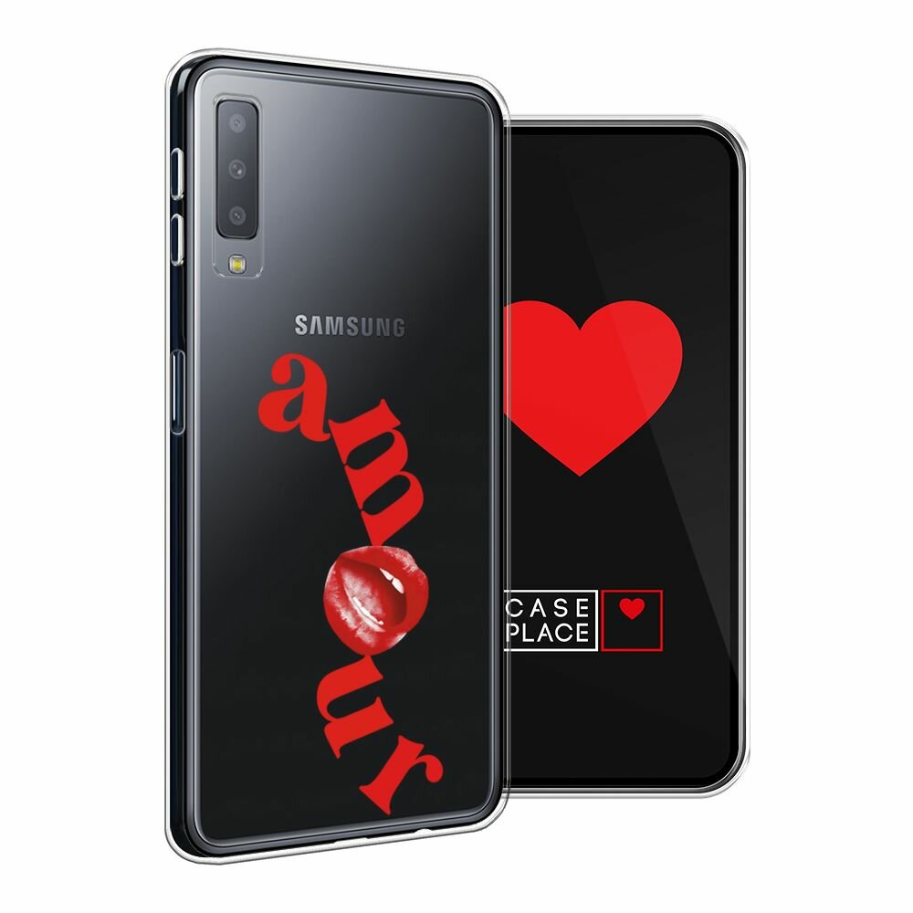 Чехол на Samsung Galaxy A7 2018 / Самсунг Галакси А7 2018 с принтом "Amour lips - 14 февраля", прозрачный — фото 1