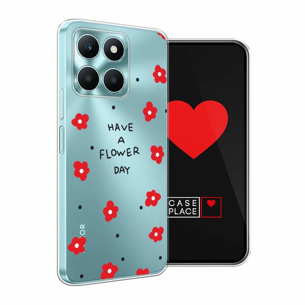 Чехол на Honor X6A / Хонор X6A с принтом "Have a flower day 2", прозрачный — фото 1