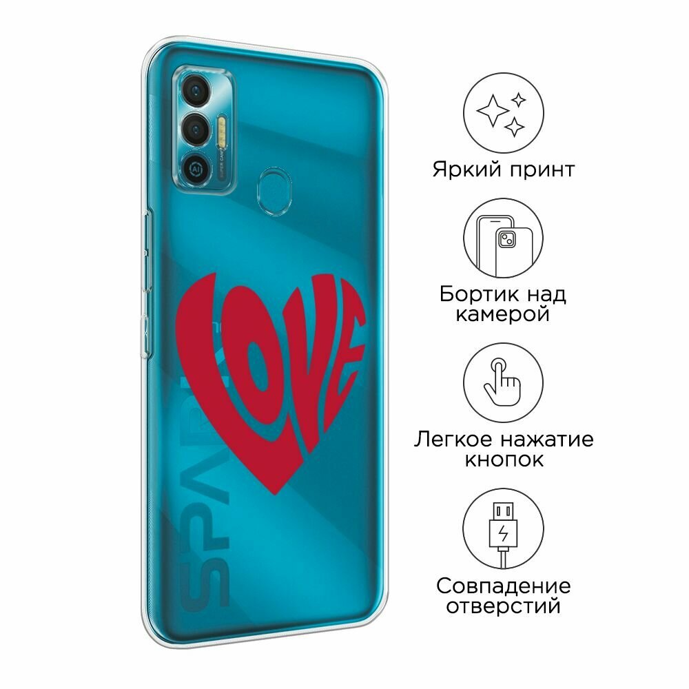Чехол на Tecno Spark 7 / Техно Спарк 7 с принтом "Love heart 2 - 14 февраля", прозрачный — фото 1