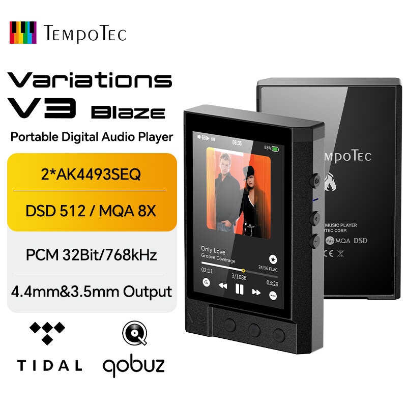 HiFi-плеер TempoTec V3 Blaze, поддержка MQA DSD512, WiFi, 2*AK4493SEQ, выходная мощность 1650 МВт