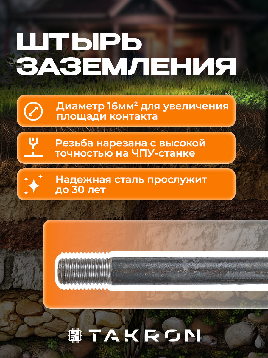 Штырь стальной для заземления 1,5 метра 3 шт. / срок службы до 30 лет