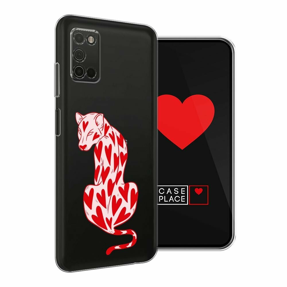 Чехол на Samsung Galaxy A03S / Самсунг Галакси A03S с принтом "Heart panther 2 - 14 февраля", прозрачный — фото 1