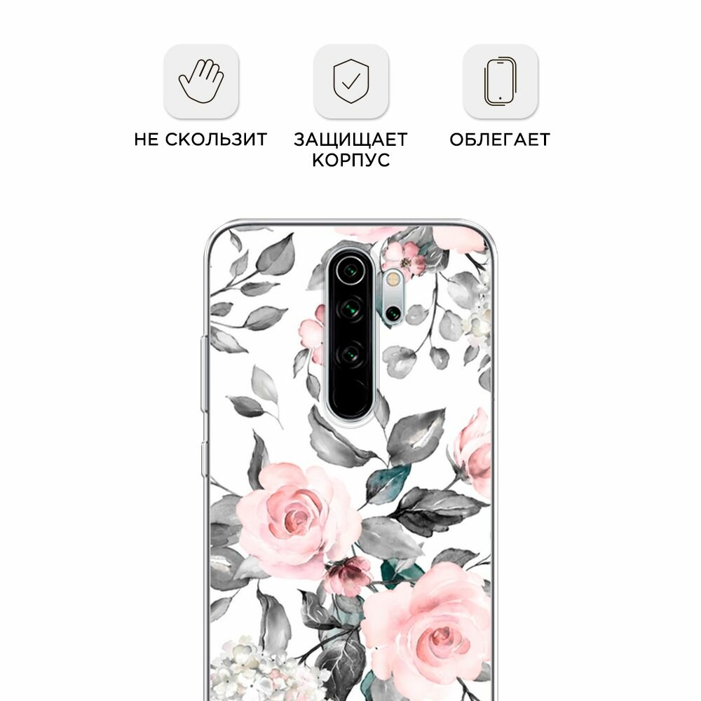 Чехол на Xiaomi Redmi Note 8 Pro / Сяоми Редми Нот 8 Про с принтом "Розы на белом" — фото 1