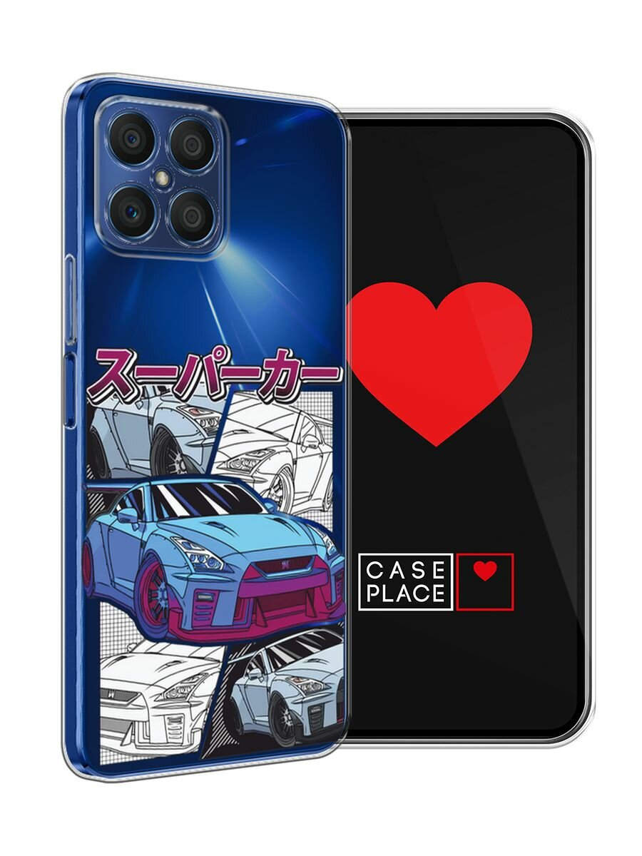 Чехол на Honor X8 / Хуавей X8 с принтом "JDM коллаж", прозрачный — фото 1
