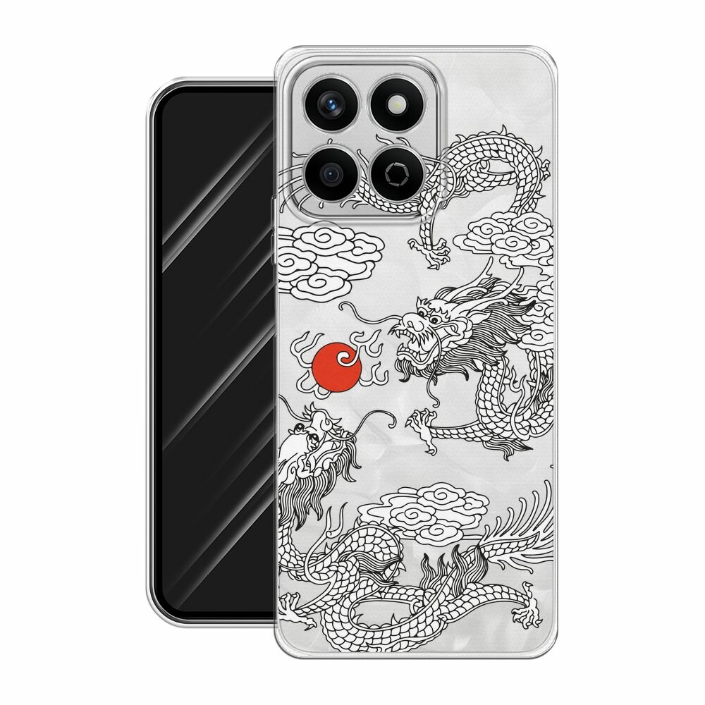 Чехол на Honor X7c / Хонор X7c с принтом "Драконы и Солнце", прозрачный — фото 1