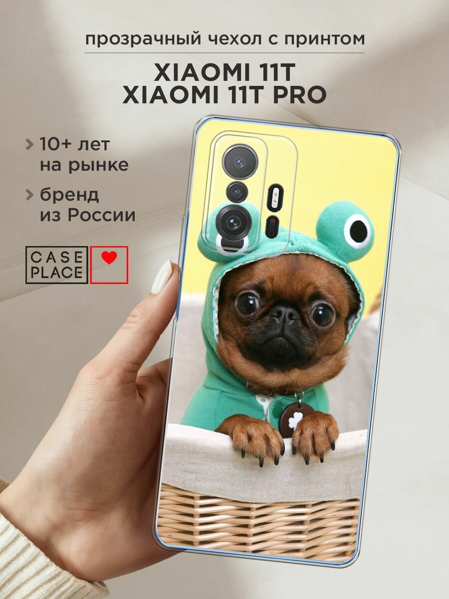 Чехол на Xiaomi Mi 11T / Сяоми Ми 11T с принтом "Собачка в шапке лягушки"