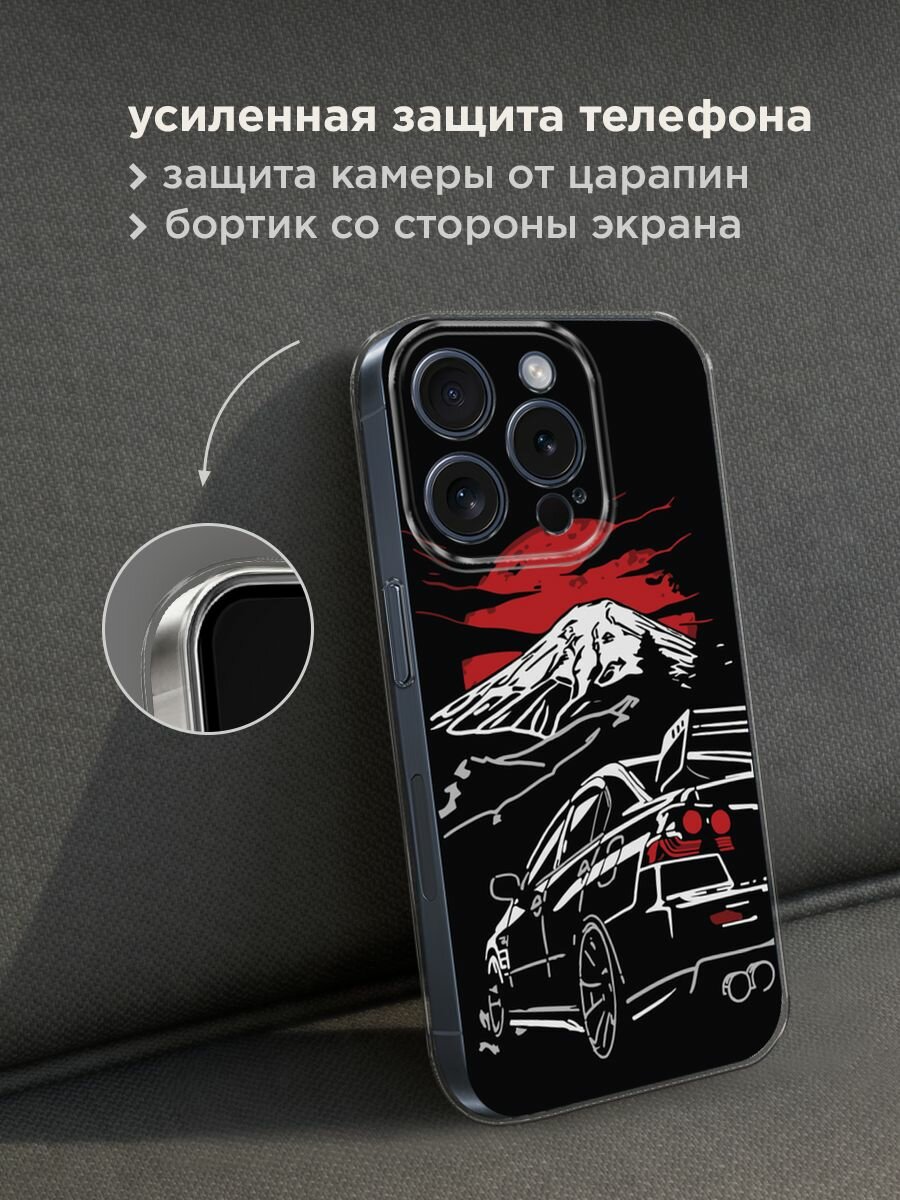 Чехол на Apple iPhone 15 Pro / Айфон 15 Про с принтом "Машина в горах JDM" — фото 1