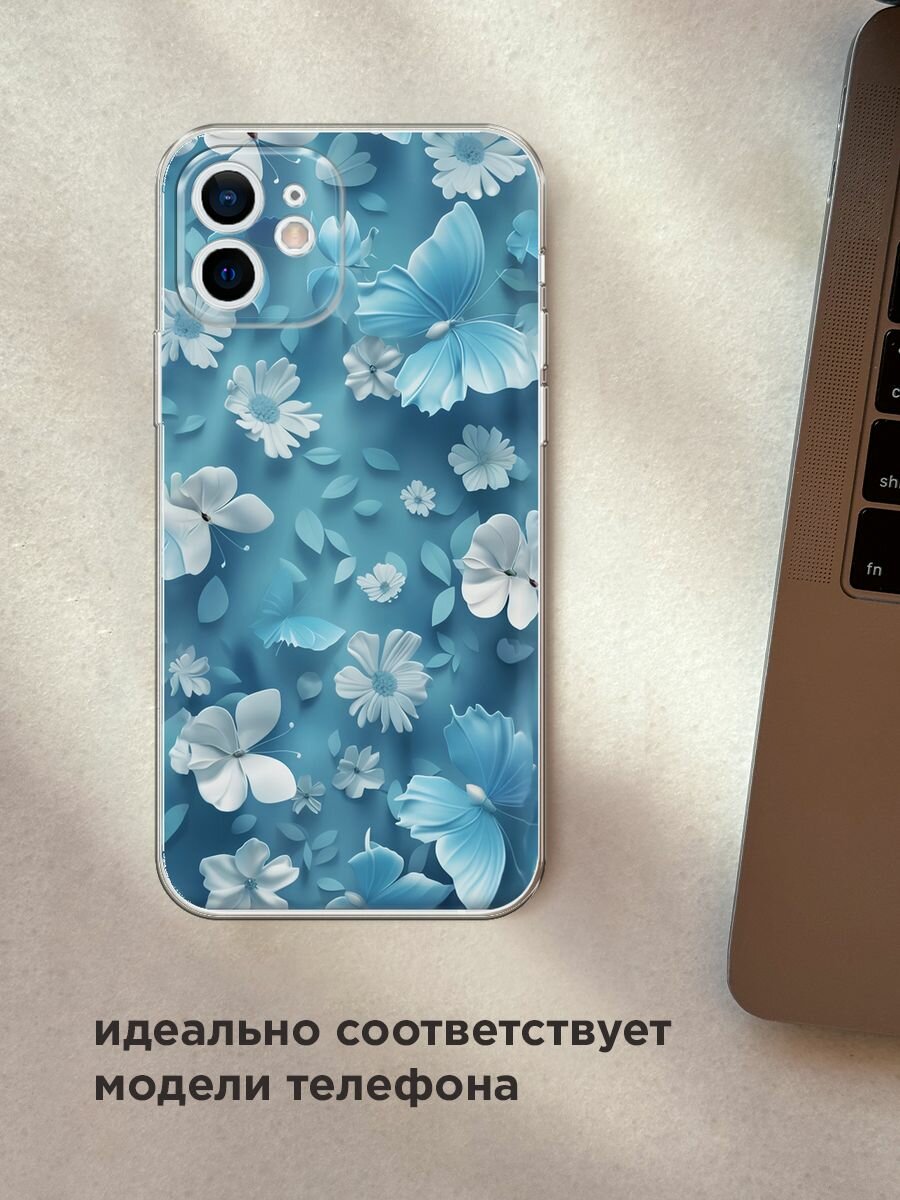 Чехол на Apple iPhone 12 mini / Айфон 12 Мини с принтом "Голубые глазурные цветы" — фото 1