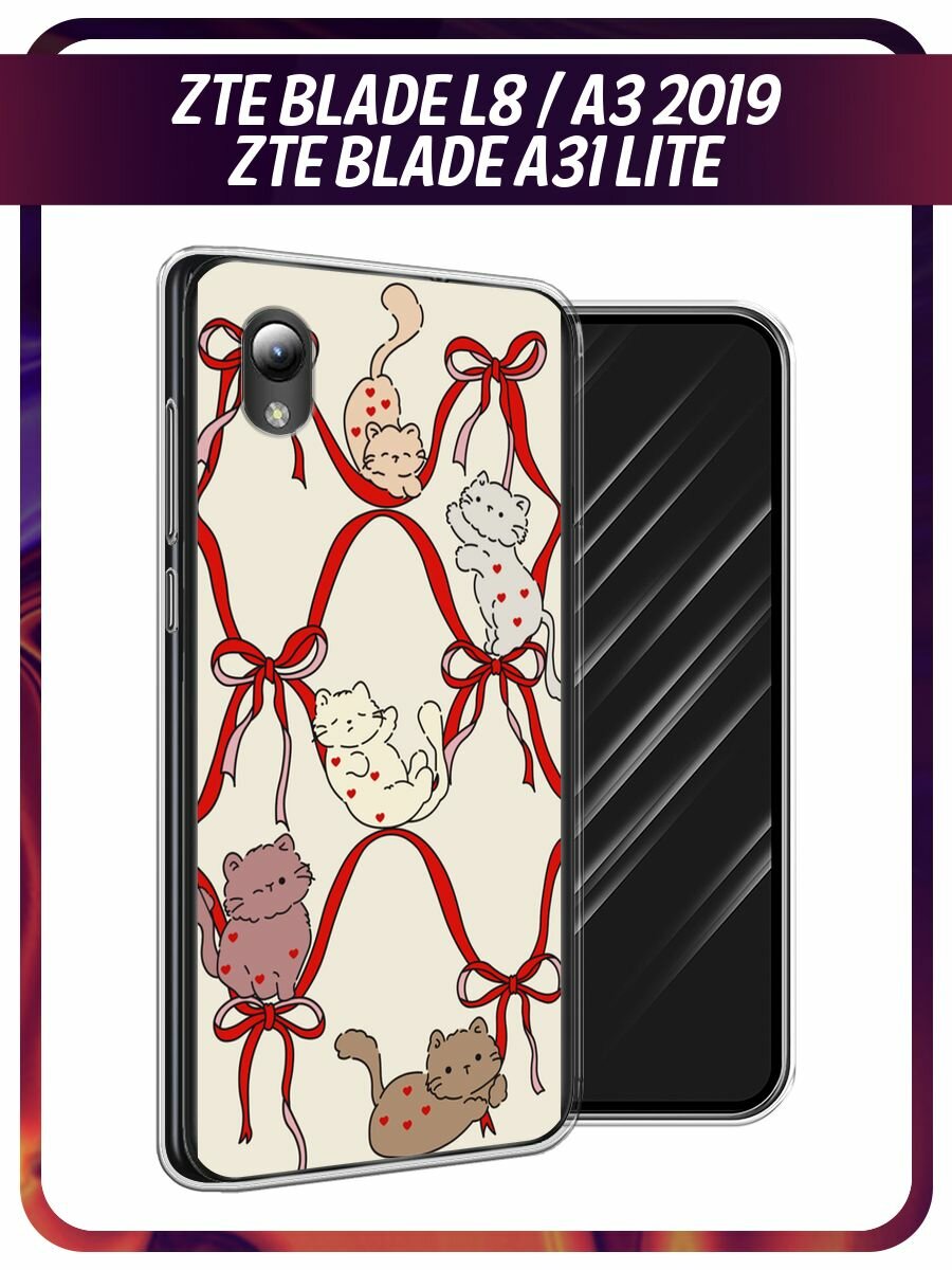 Чехол на ZTE Blade L8/A3 (2019)/A31 lite / ЗТЕ Блэйд L8/A3/A31 Лайт с принтом "Котики в ленточках 1"