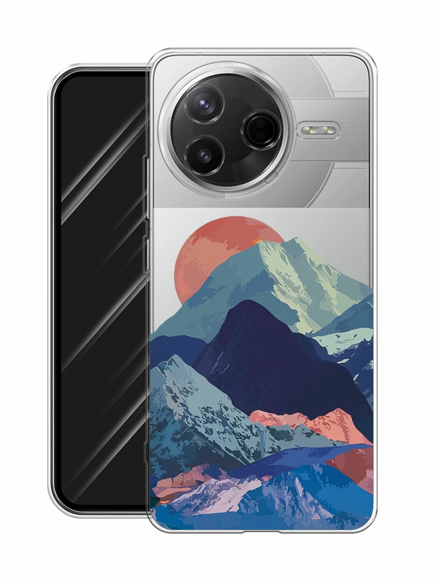 Чехол на Poco F7 Pro / Поко F7 Про с принтом "Закат в снежных горах", прозрачный — фото 1