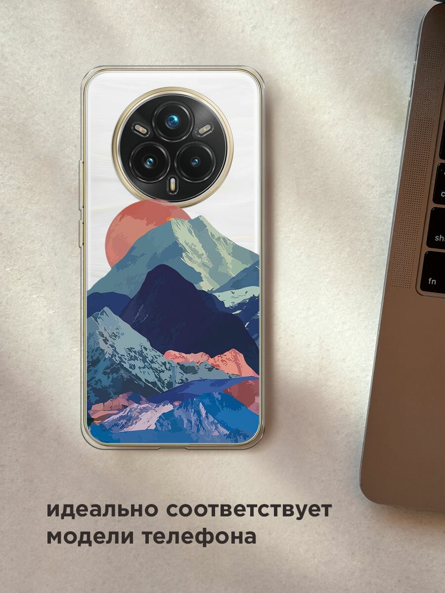 Чехол на Realme 14 Pro+ / Реалми 14 Про+ с принтом "Закат в снежных горах", прозрачный — фото 1
