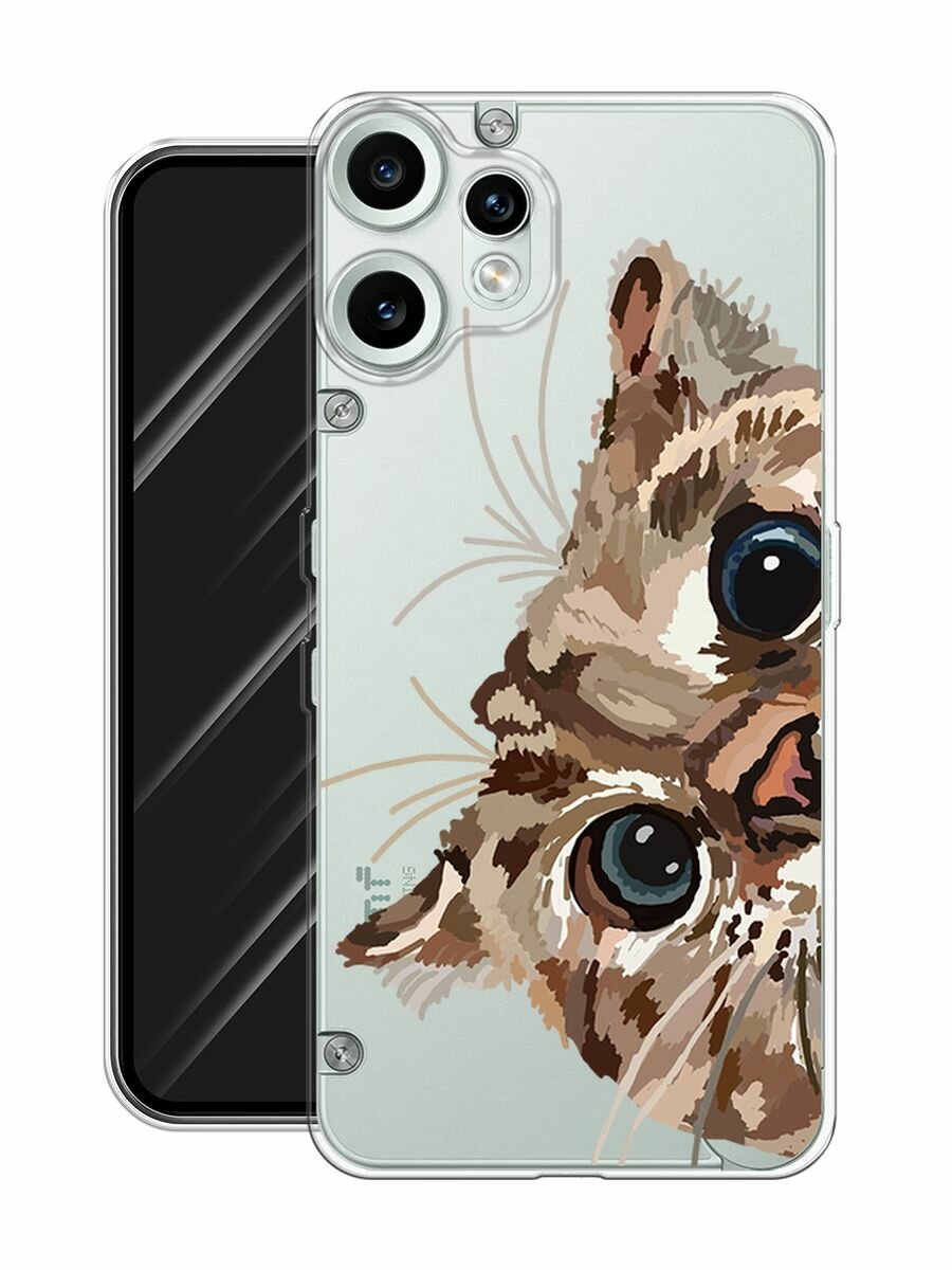 Чехол на CMF Phone 2 Pro / CMF Фон 2 Про с принтом "Любопытный кот", прозрачный — фото 1