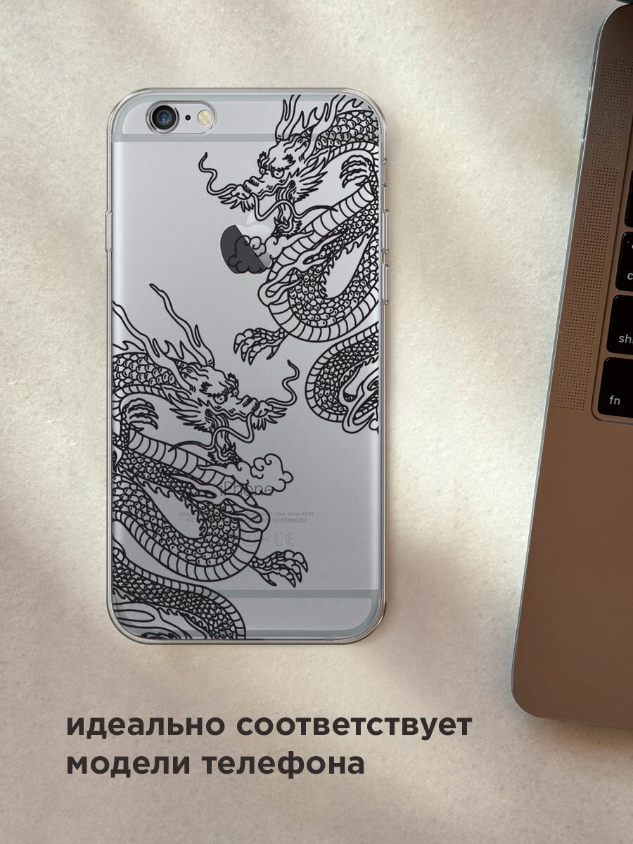 Чехол на Apple iPhone 6 / Айфон 6 с принтом "Два китайских дракона", прозрачный — фото 1