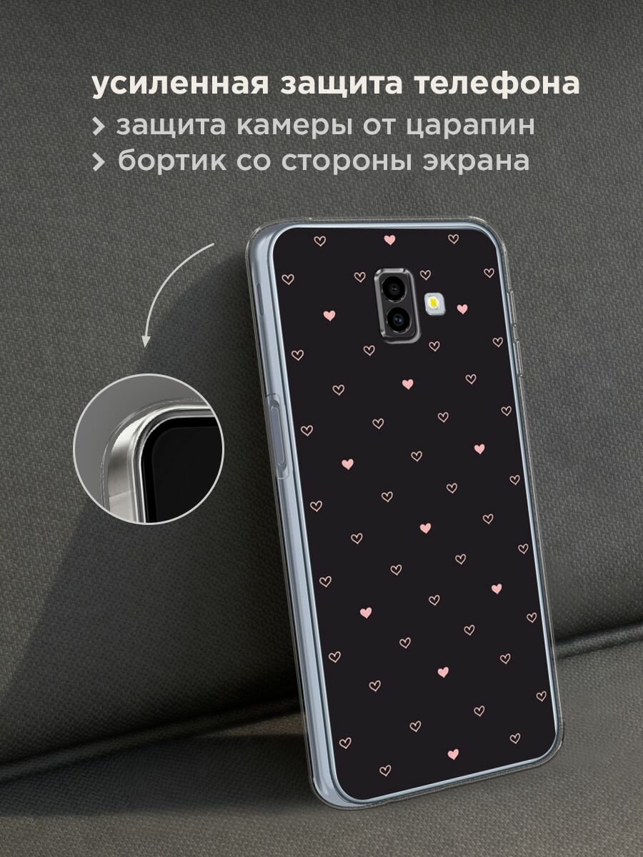 Чехол на Samsung Galaxy J6 + / Самсунг Галакси J6 Плюс 2018 с принтом "Черный фон и сердечки" — фото 1