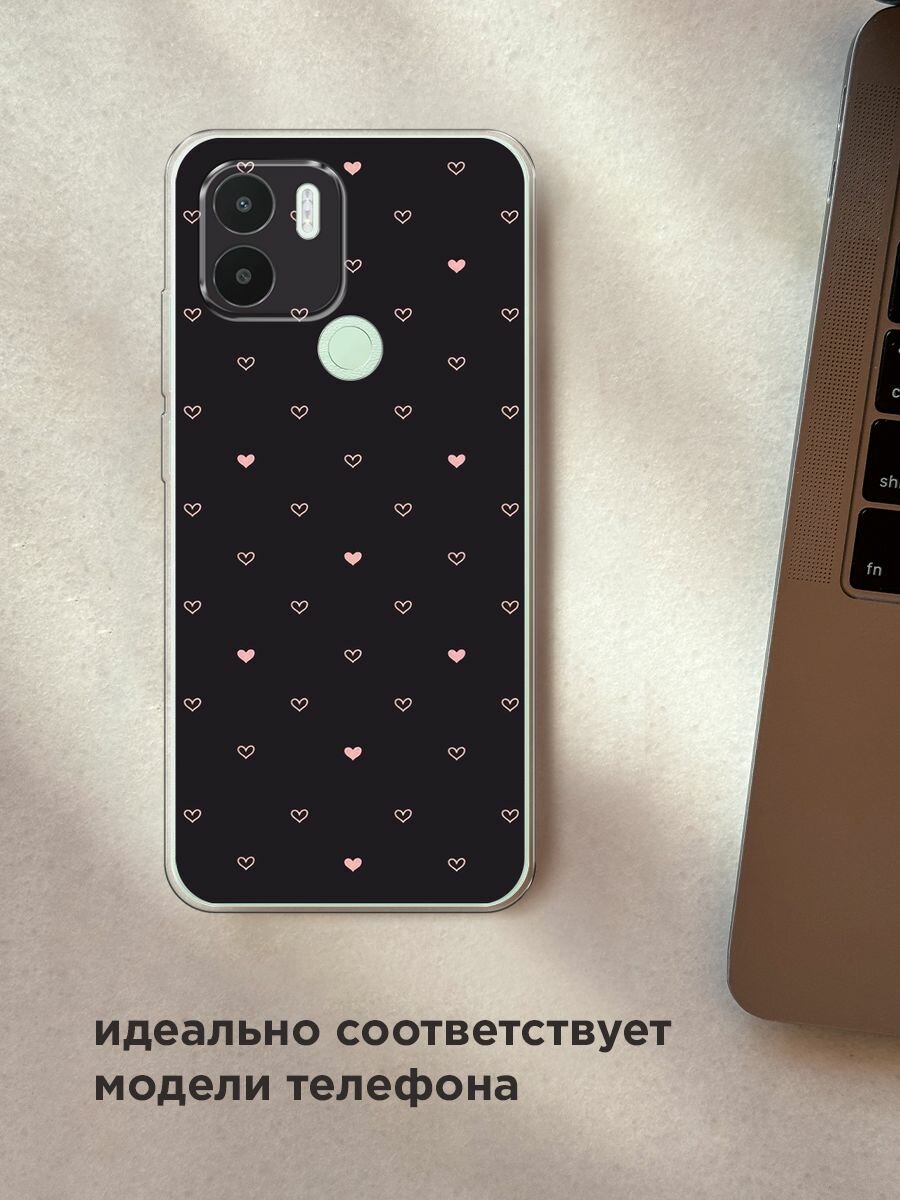 Чехол на Xiaomi Redmi A1+/Redmi A2+/Poco C51/C50 / Редми A1+ с принтом "Черный фон и сердечки" — фото 1