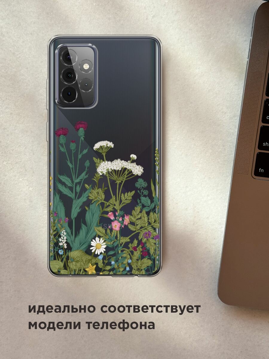 Чехол на Samsung Galaxy A72 / Самсунг Галакси А72 с принтом "Дикие полевые цветы", прозрачный — фото 1