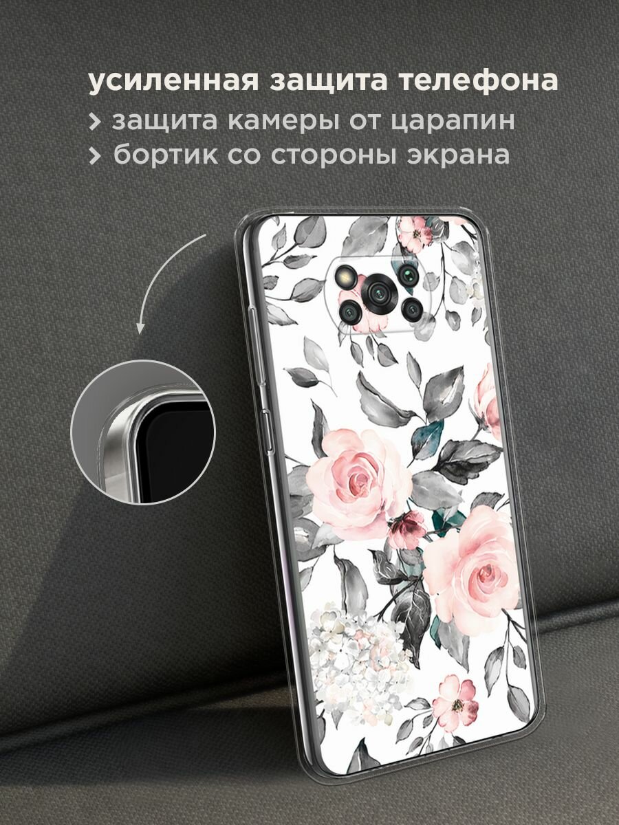 Чехол на Xiaomi Poco X3/X3 Pro / Поко X3/X3 Pro с принтом "Розы на белом" — фото 1