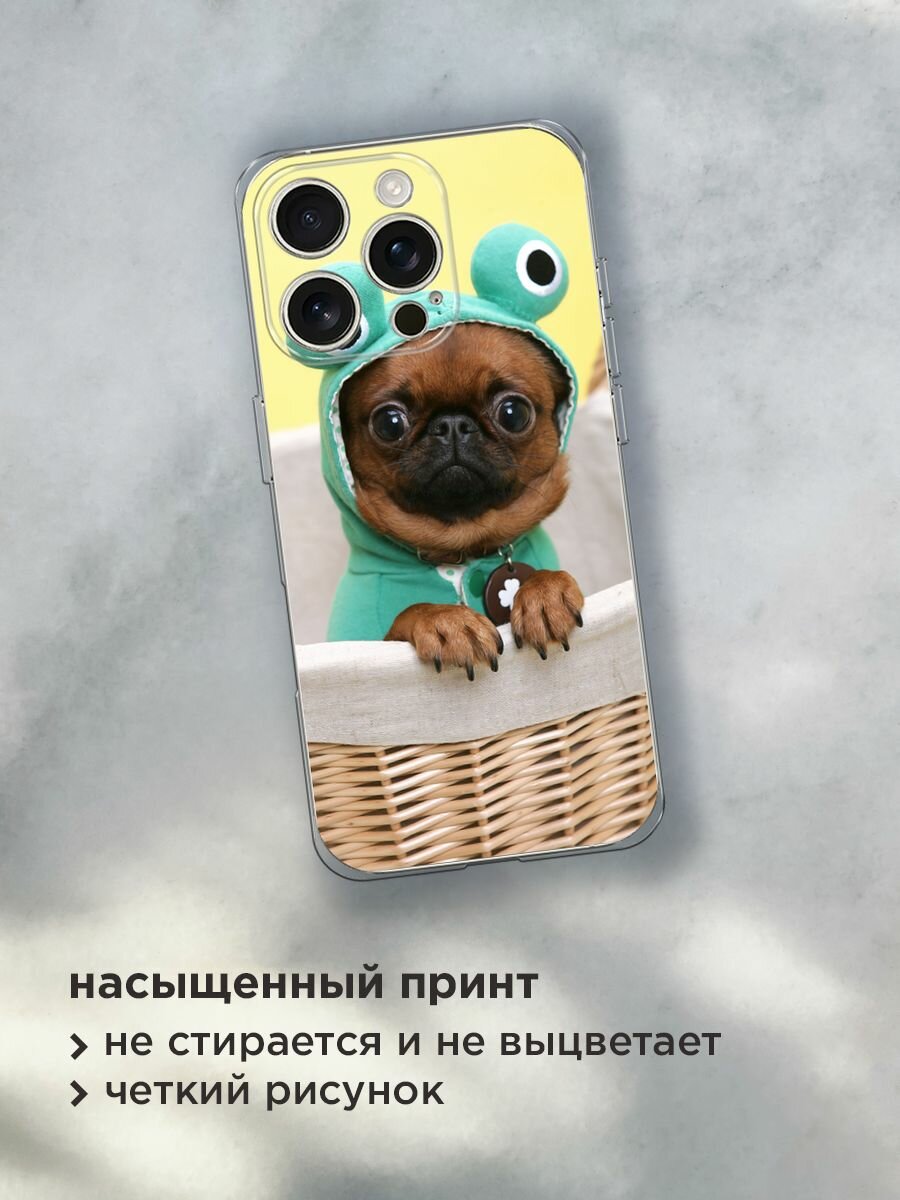 Чехол на Apple iPhone 16 Pro / Айфон 16 Про с принтом "Собачка в шапке лягушки" — фото 1