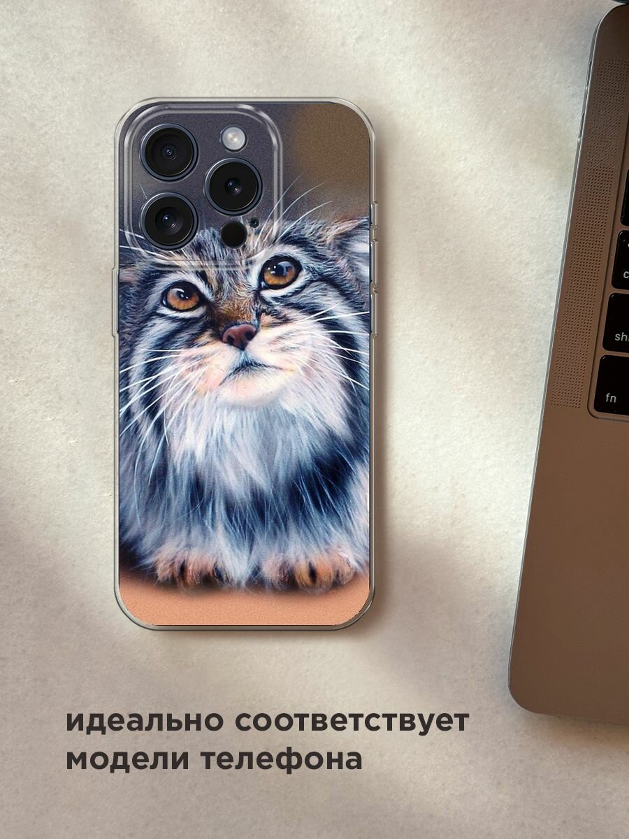 Чехол на Apple iPhone 15 Pro / Айфон 15 Про с принтом "Кот манул 2" — фото 1