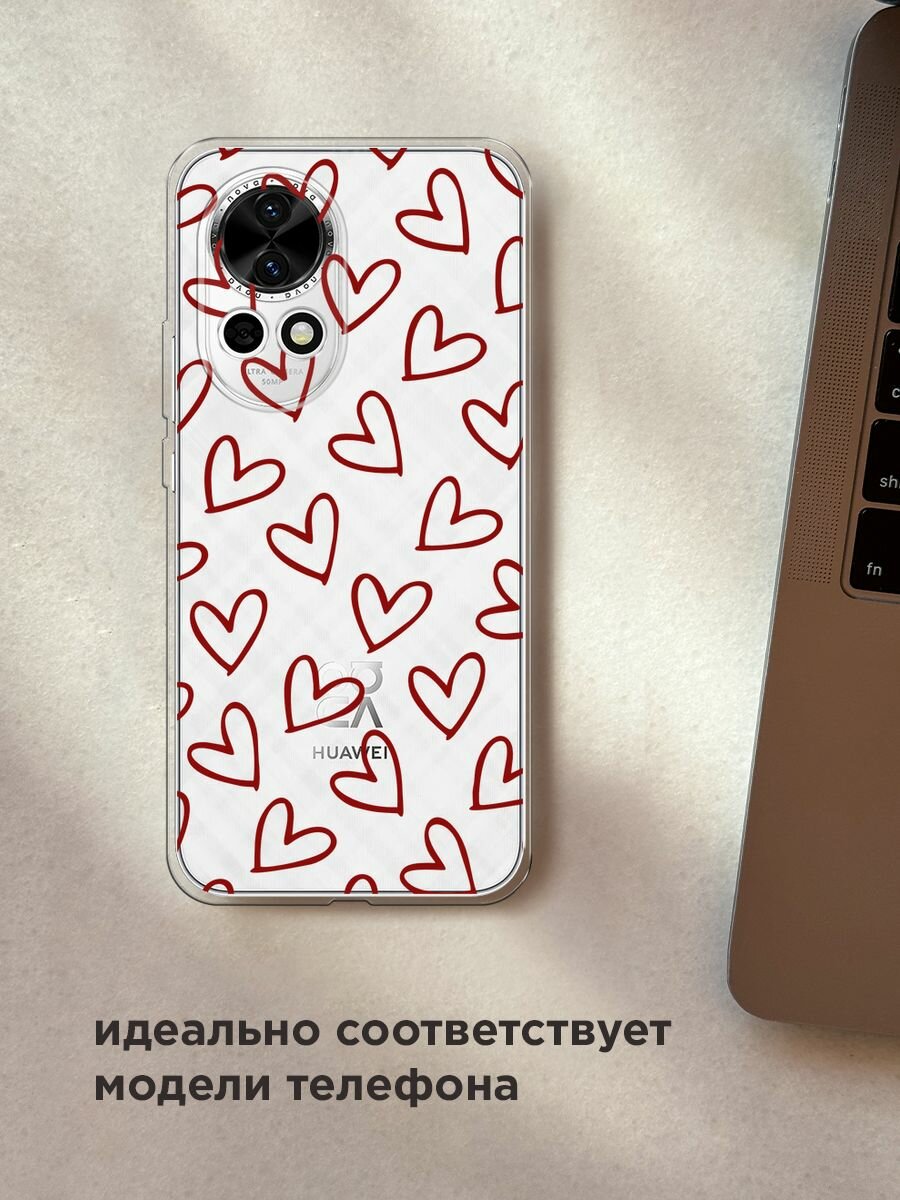 Чехол на Huawei Nova 12/Nova13 / Хуавей Нова 12/Нова 13 с принтом "Little hearts doodles 2 - 14 февраля", прозрачный — фото 1