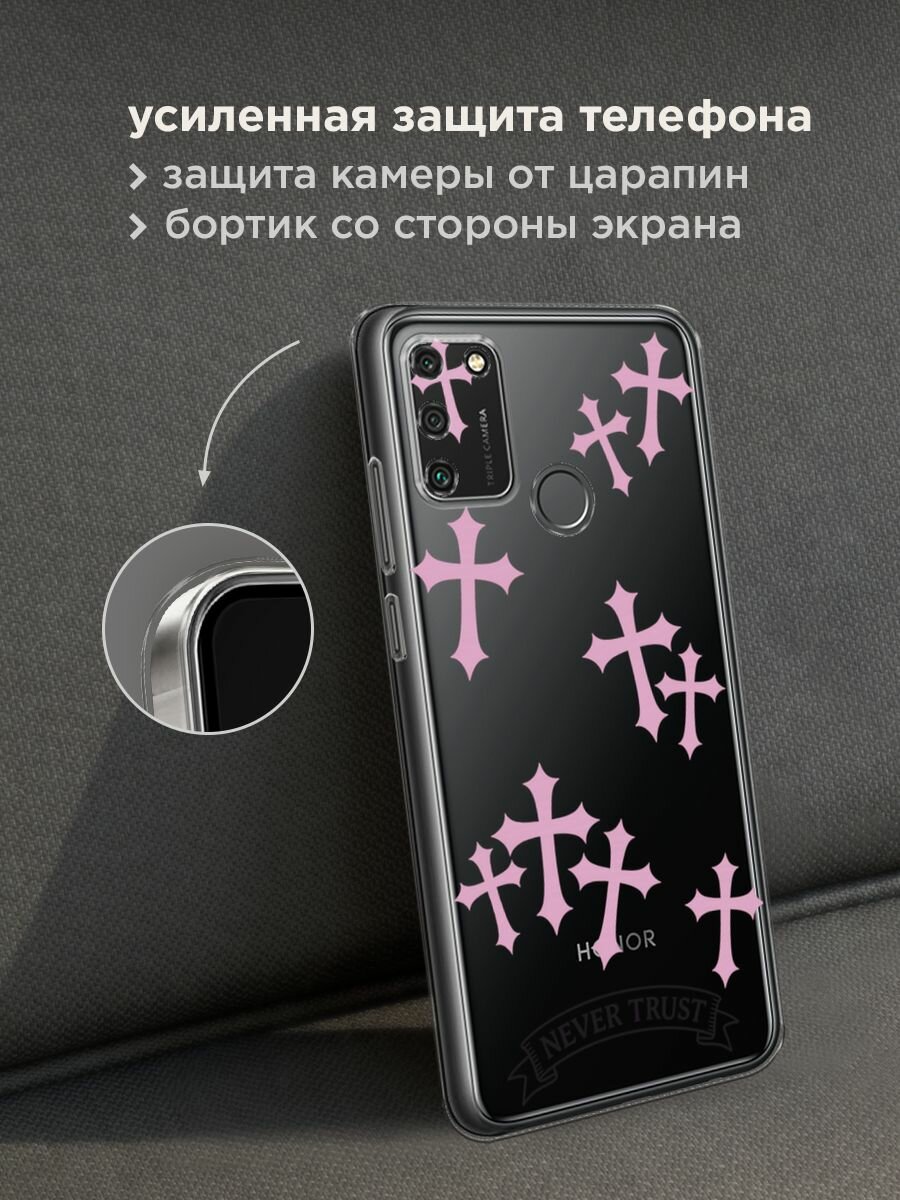 Чехол на Honor 9A / Хонор 9А с принтом "Розовые кресты", прозрачный — фото 1