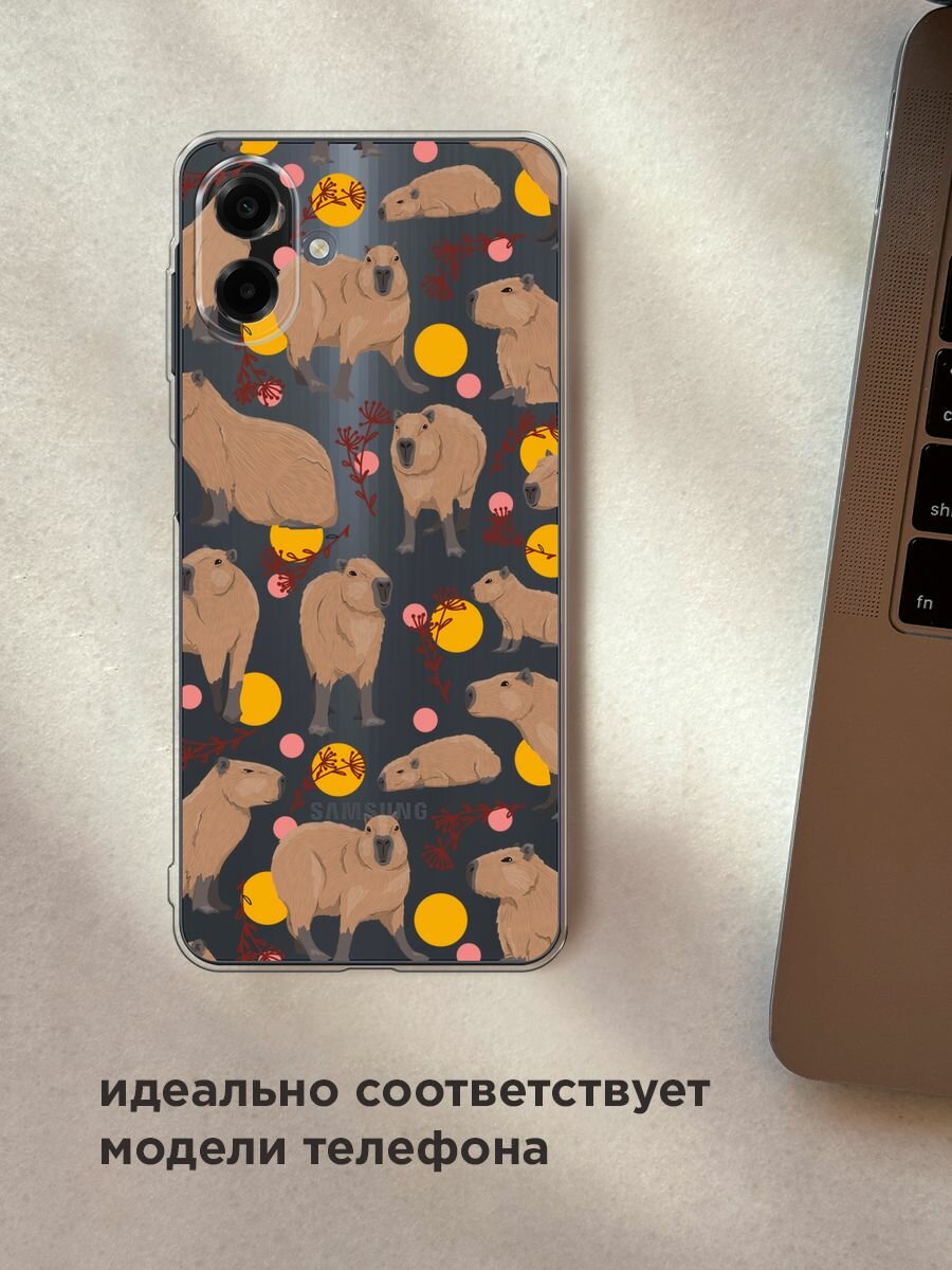 Чехол на Samsung Galaxy A07 / Самсунг А07 с принтом "Капибара паттерн", прозрачный — фото 1