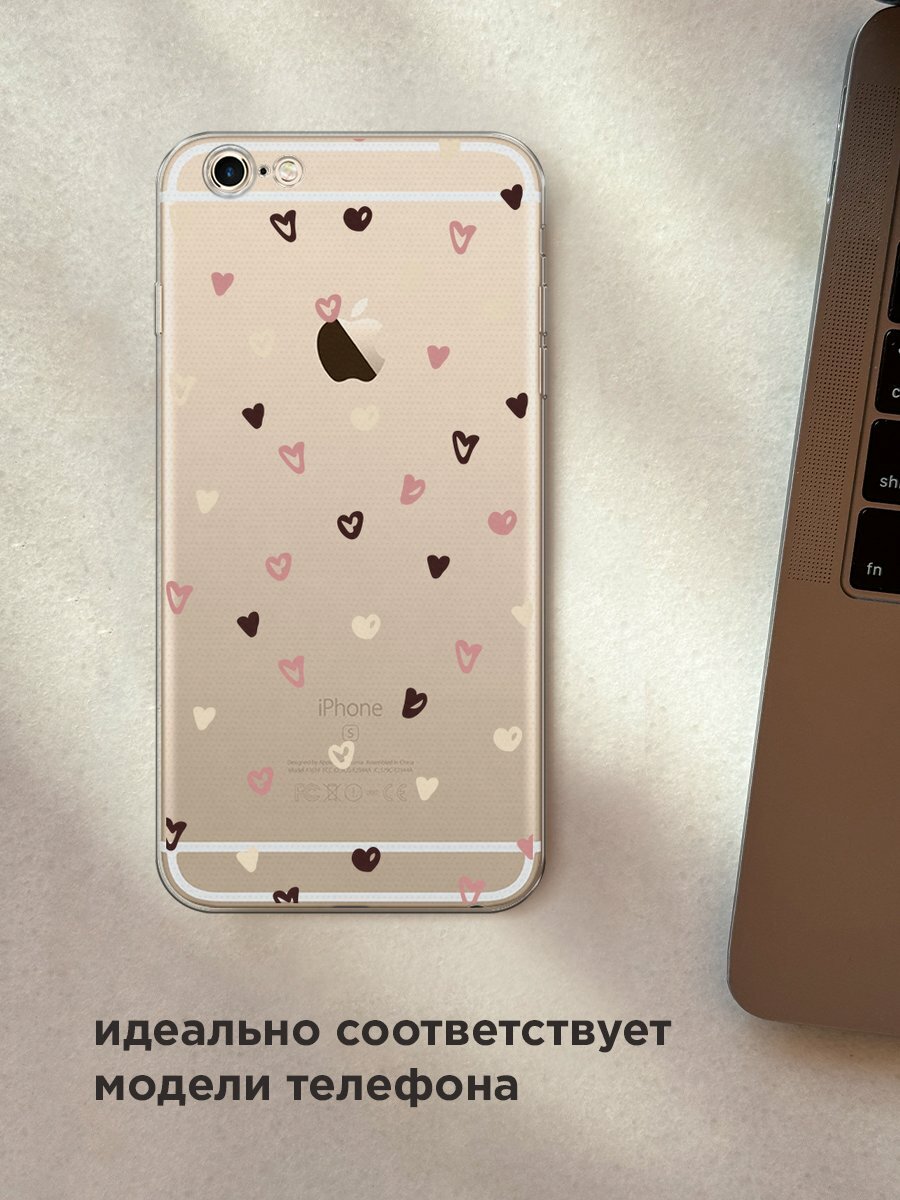 Чехол на Apple iPhone 6 Plus/6S Plus / Айфон 6 Плюс/Айфон 6С Плюс с принтом "Сердечки паттерн рисунок", прозрачный — фото 1