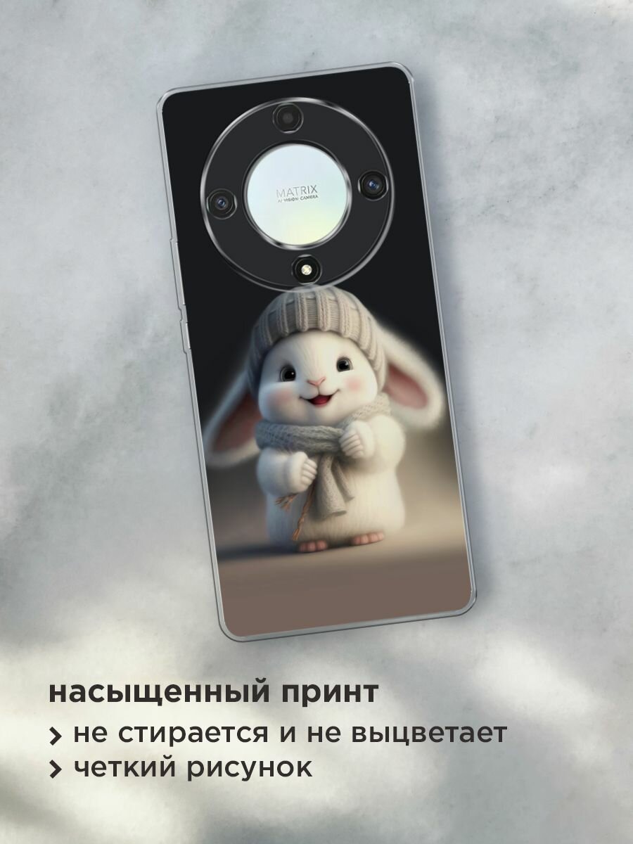 Чехол на Honor X9A / Хонор X9A с принтом "Белый крольчонок в шапке" — фото 1
