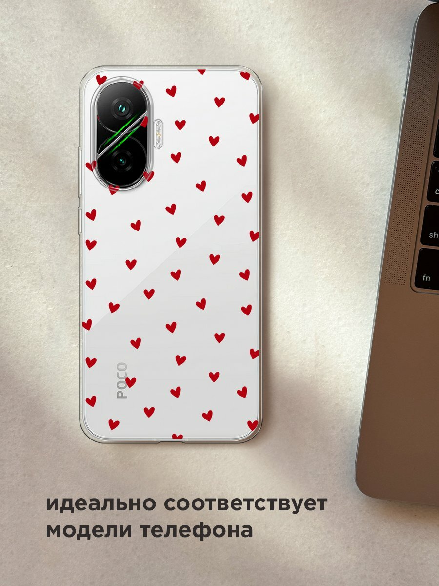 Чехол на Poco F7 / Поко F7 с принтом "Red hearts", прозрачный — фото 1