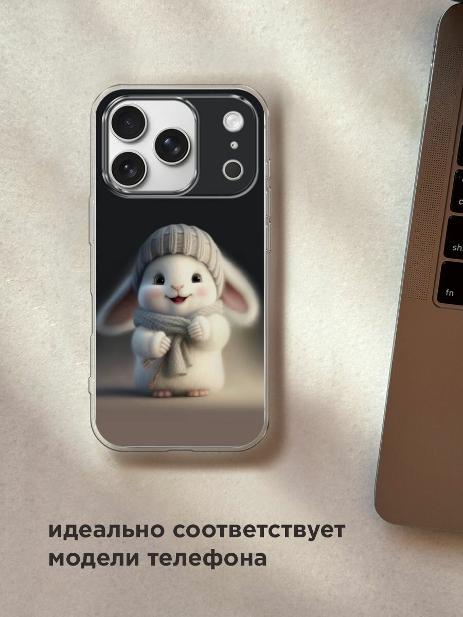 Чехол на Apple iPhone 17 Pro / Айфон 17 Про с принтом "Белый крольчонок в шапке" — фото 1