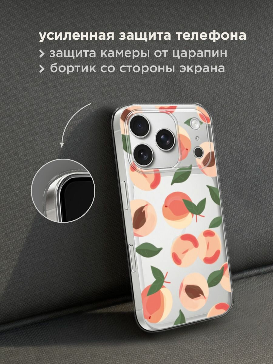 Чехол на Apple iPhone 17 Pro / Айфон 17 Про с принтом "Нежные персики паттерн 2", прозрачный — фото 1