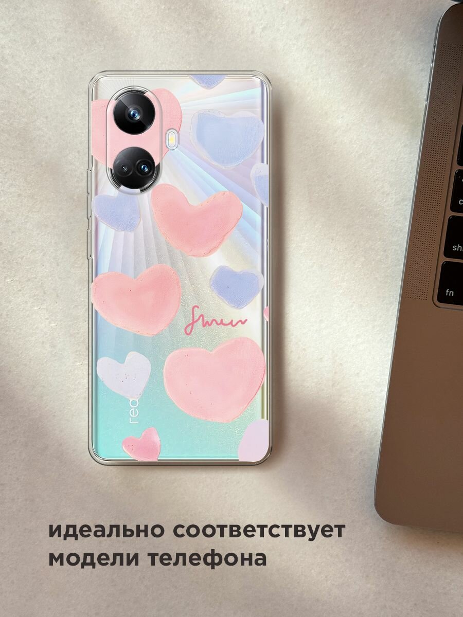 Чехол на Realme 10 Pro+ / Реалми 10 Про+ с принтом "Пастельные сердечки", прозрачный — фото 1