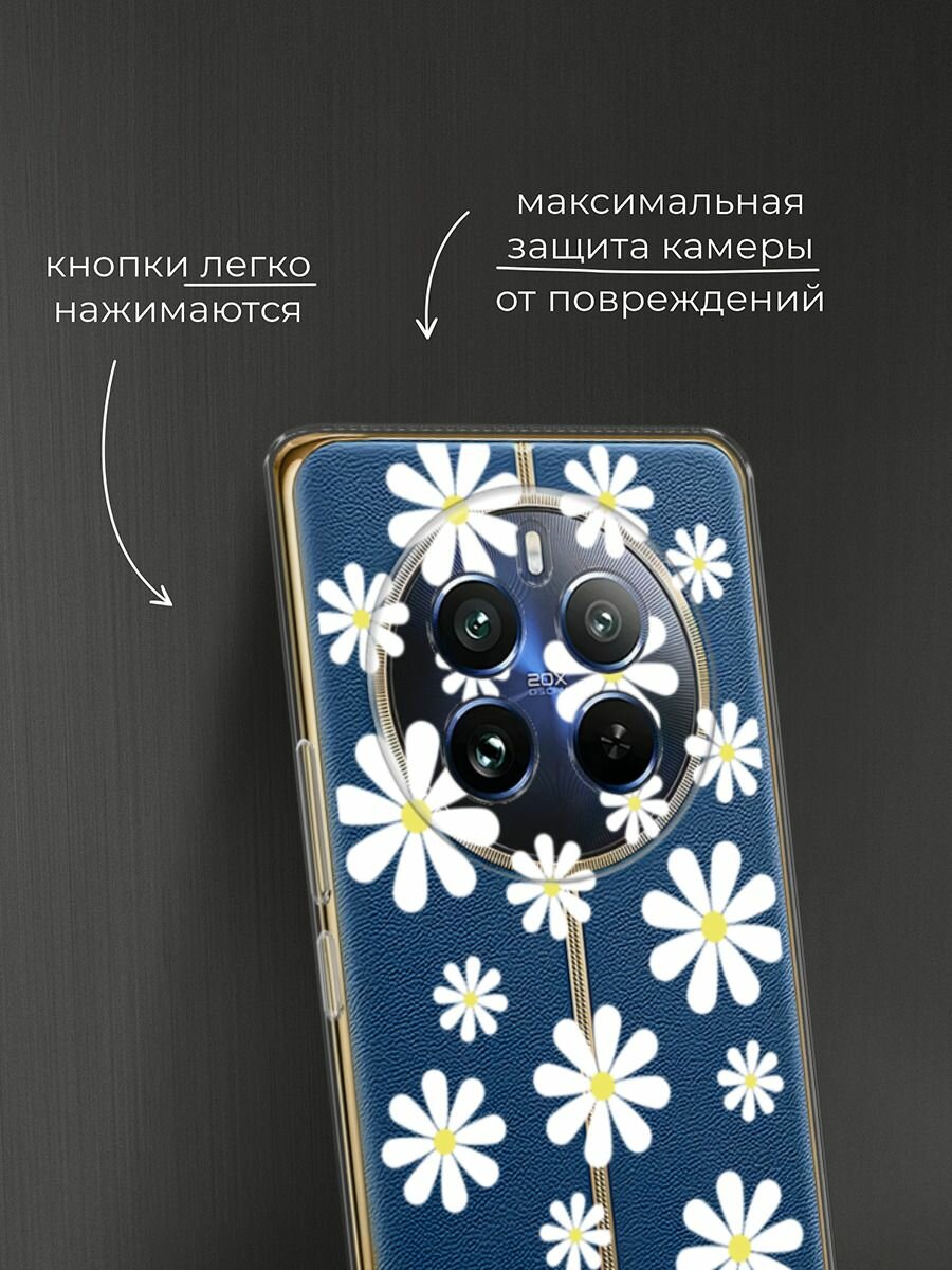 Чехол на Realme 12 Pro / Реалми 12 Про с принтом "Большие ромашки", прозрачный — фото 1