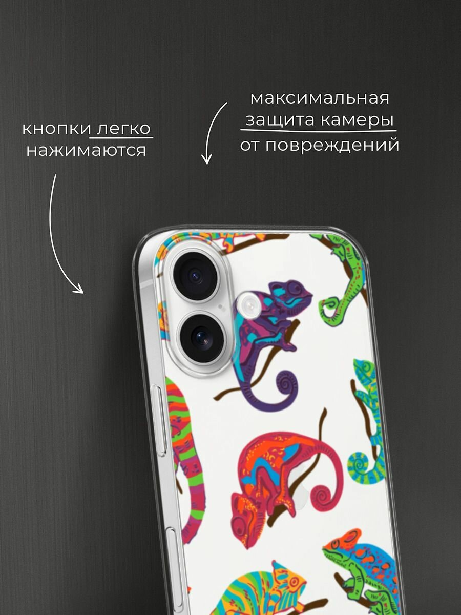 Чехол на Apple iPhone 17 / Айфон 17 с принтом "Яркие хамелеоны" — фото 1